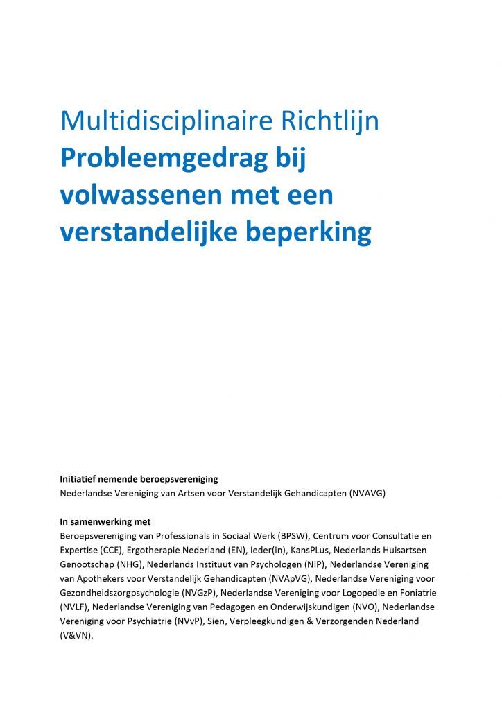 Richtlijn: probleemgedrag bij volwassenen met een verstandelijke beperking - EVB+
